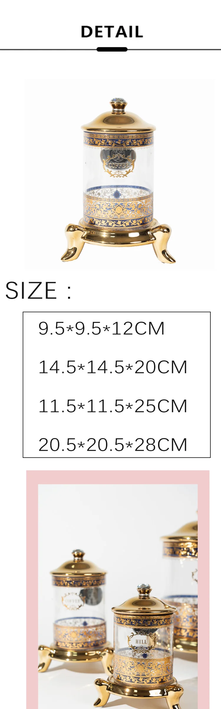 Luxury Home Decoration Marble Canister Storage Gold Plating Glass ...