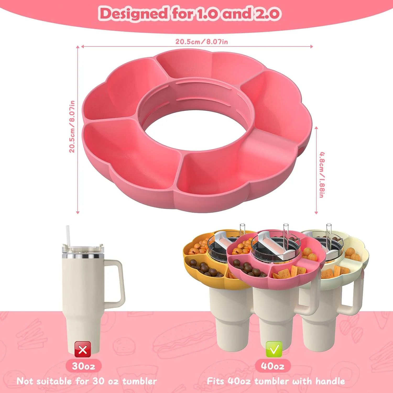 Customizable Color Logo Silicone Snack Holder 40 Oz Tumbler Cup Accessories Stanley Snack Bowl ...