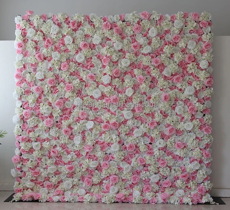 A01 Custom Pink White Floral Wall Panel Backdrop for Weddings