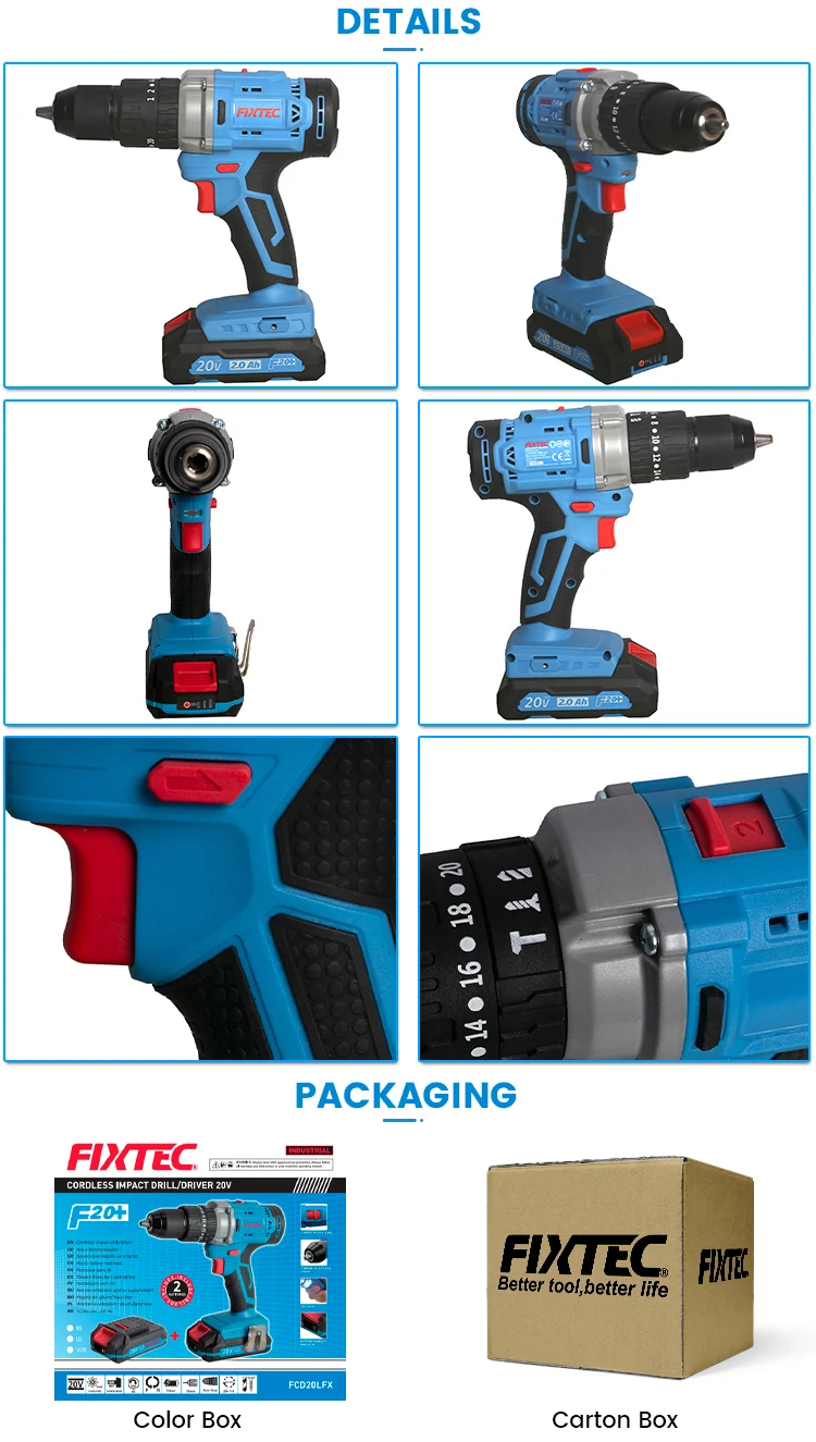 FIXTEC Cordless Impact Drill - 20V Industrial Quality Tool