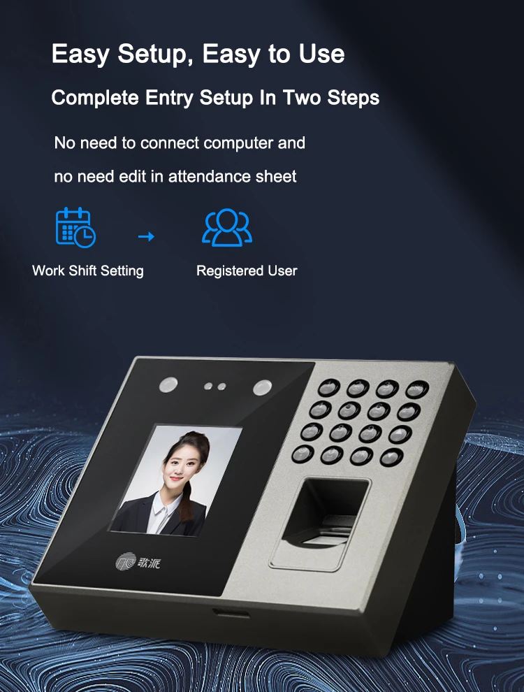 ID Card Time Clock Machine Biometric Face Recognition Office Finger ...