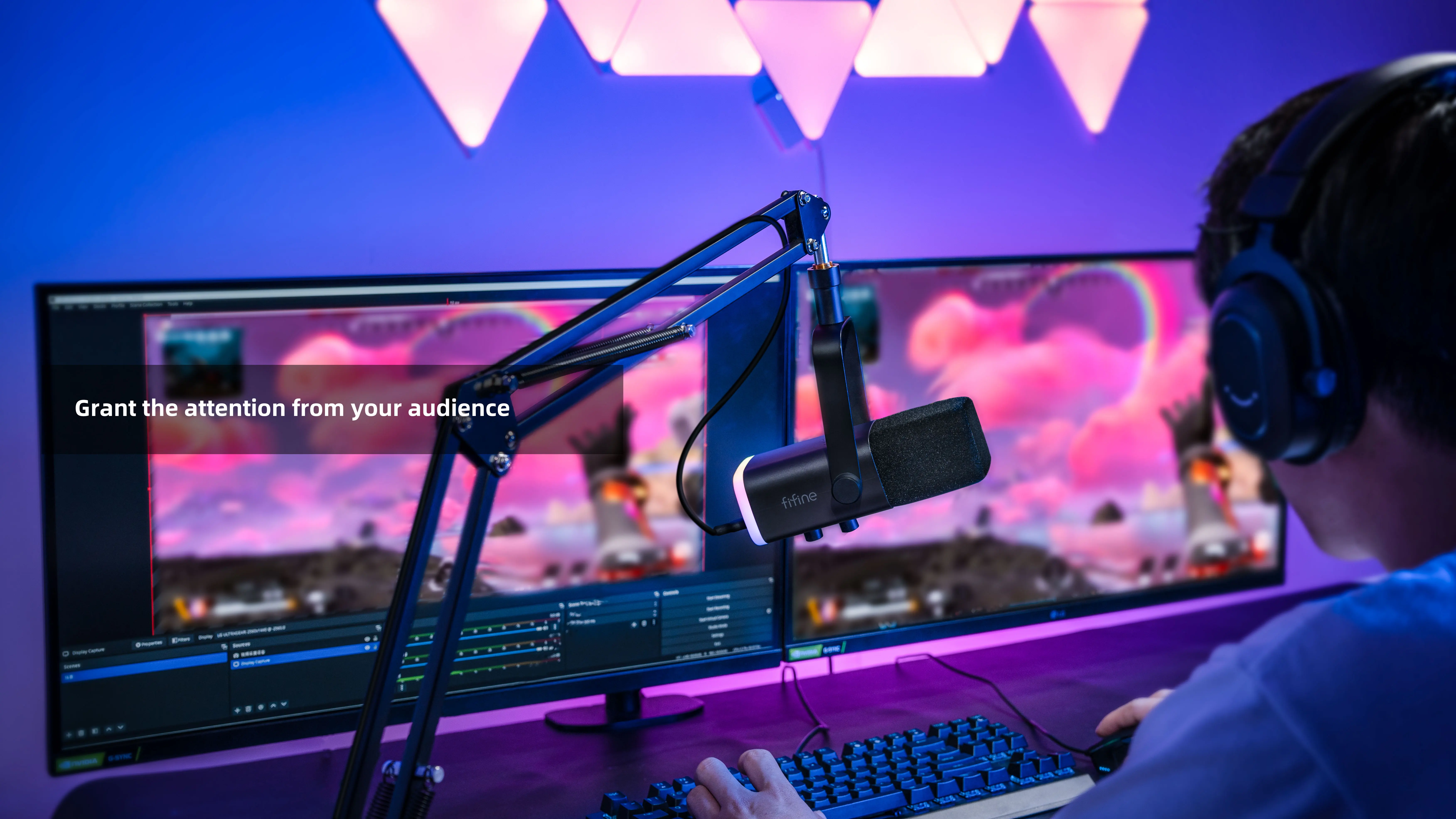 Fifine AM8T Gaming Microphone - USB, XLR, RGB, Noise Cancelling