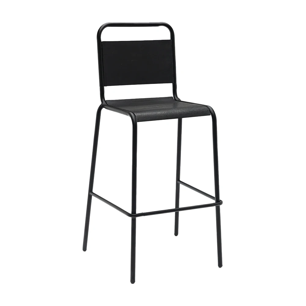 Black Color Frame Bar Stool Assembled with Plywood Seat and Backrest ...