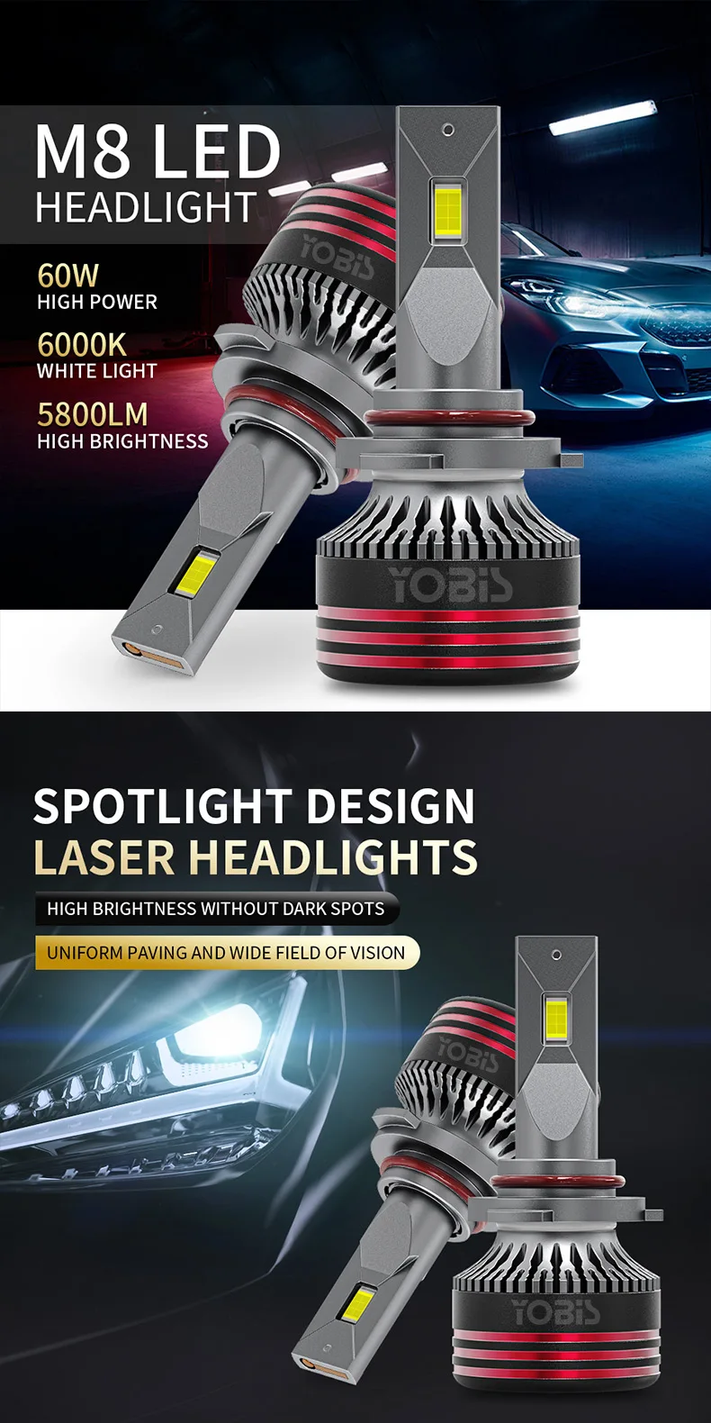 YOBIS M8 RRO 120w Car Light Bulb H11 H7 Led 9006 Canbus 360 12v H1 Luces Led Para Automovile ...