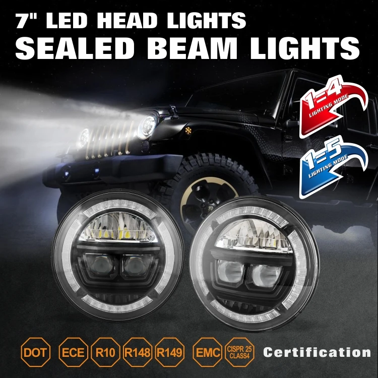 7 Inch Led Headlight Custom Logo Tuff Plus Round Black Led Headlights ...