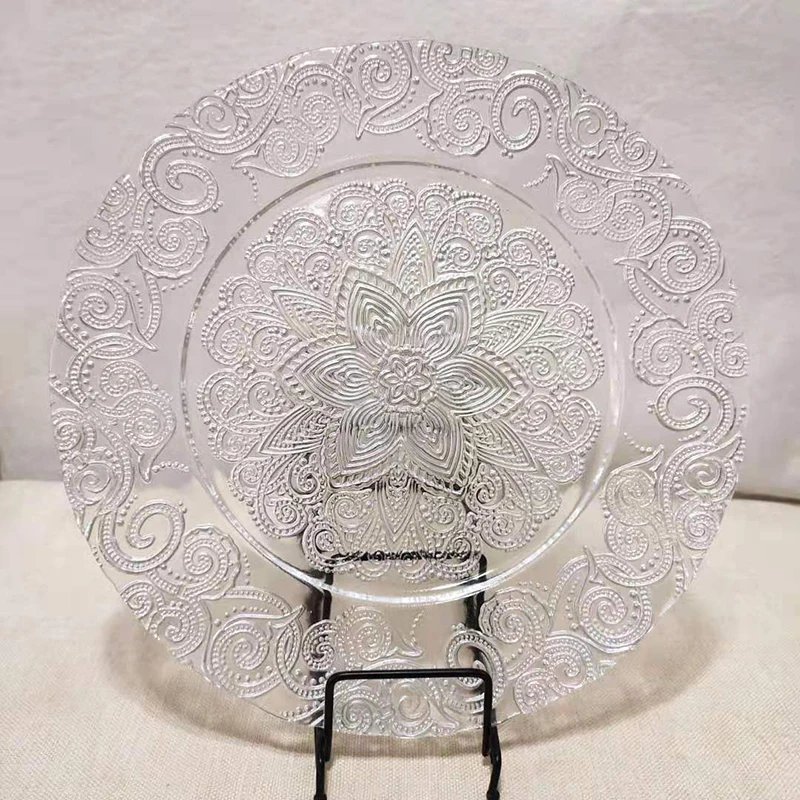 Floral Clear Glass Dinner Plates 13 Inch Party Wedding Dinner Charger ...