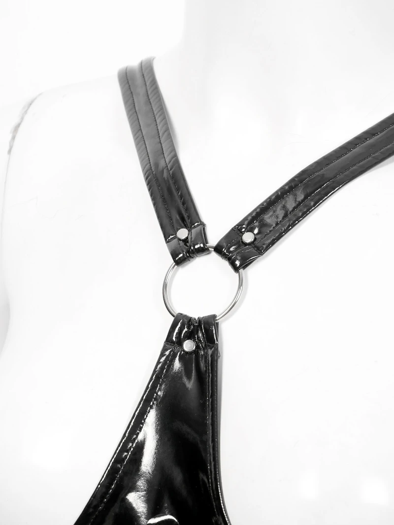 Womens Open Cup Adjustable Wide Shoulder Straps Bra Tops Wet Look ...