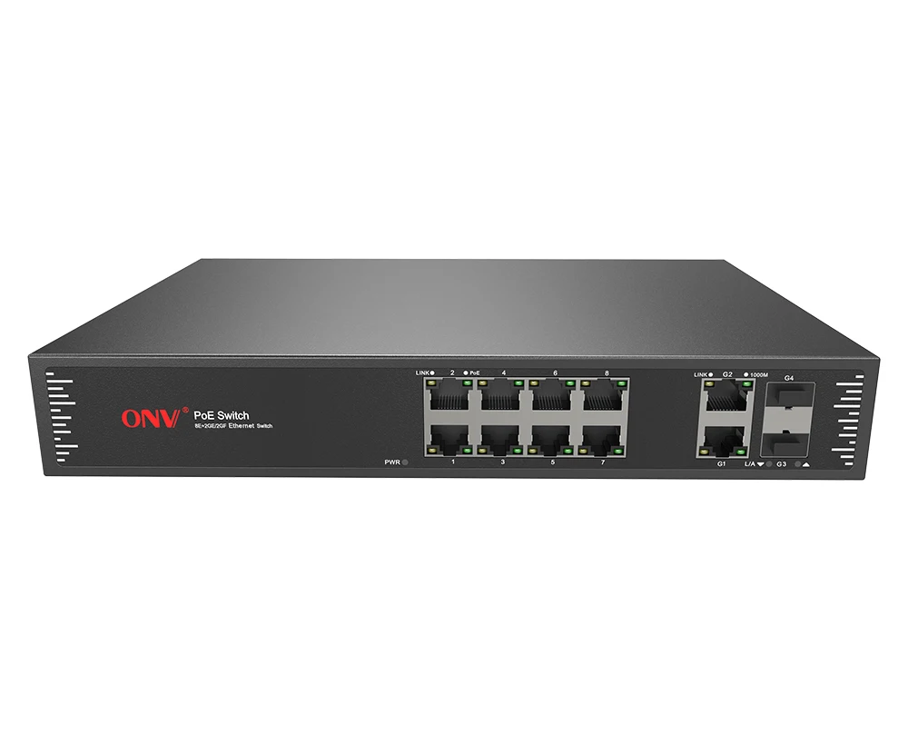 8 Port POE Switch with 2 Uplink RJ45 and 2 SFP Ports