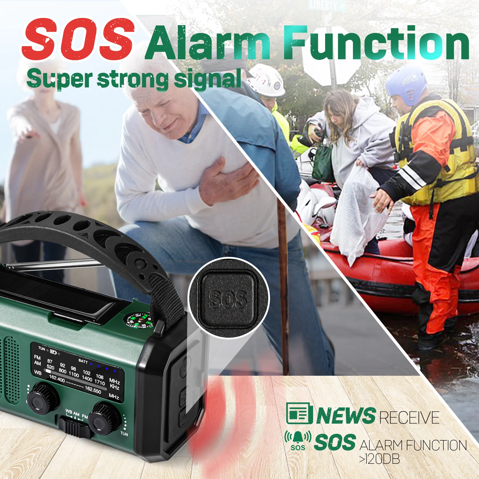 Portable 10000mah Battery Emergency Radio with Solar Charge