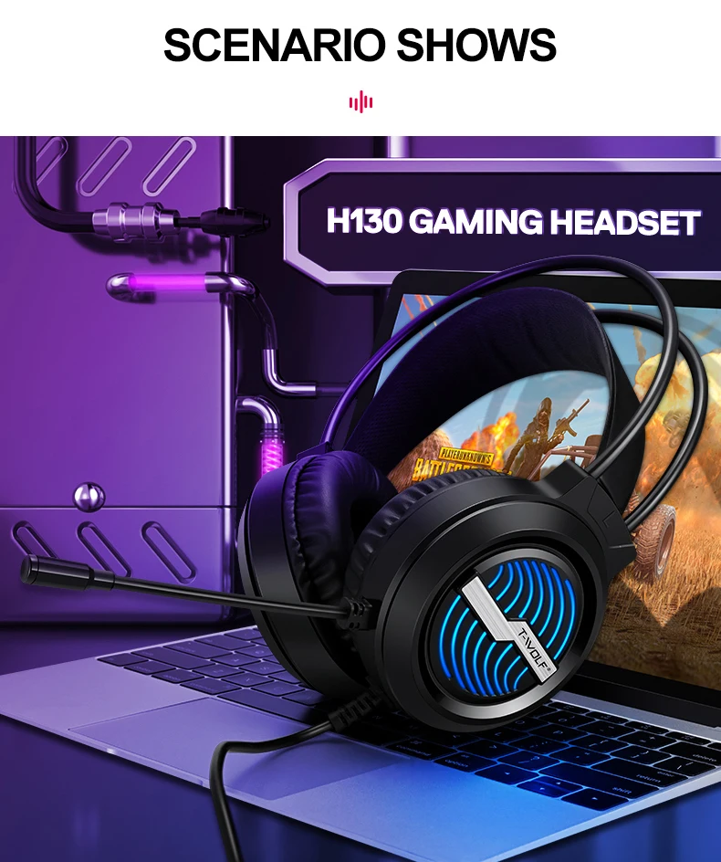 T-WOLF H130 RGB Backlit Gaming Headset - 3D Surround Sound