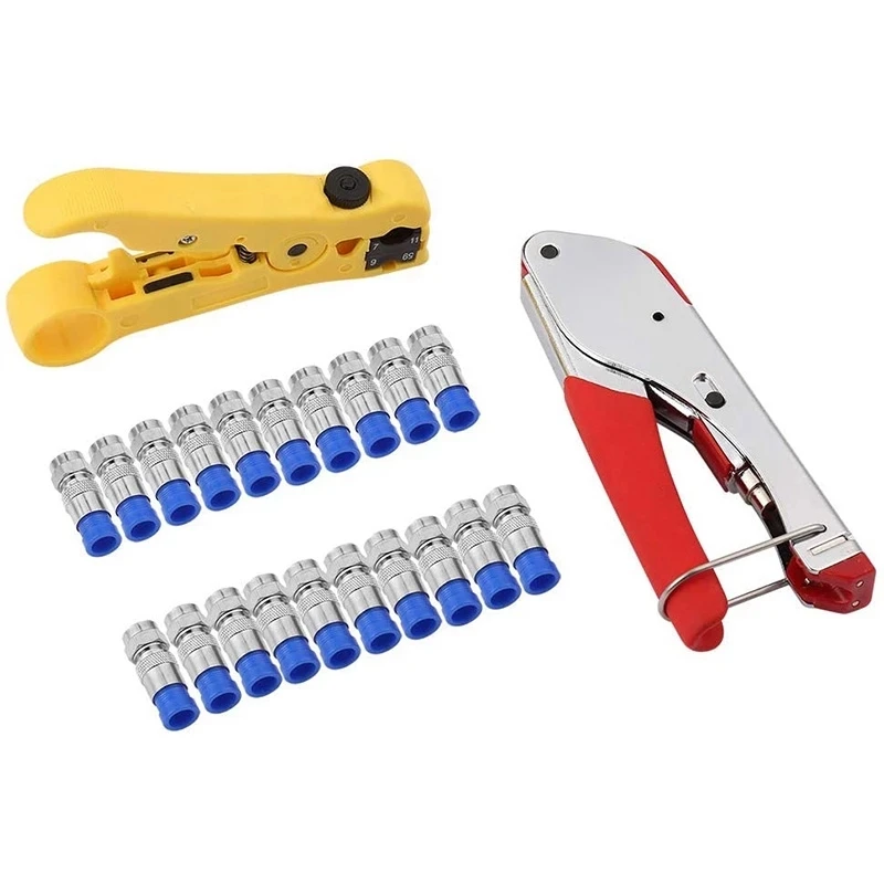 Coax Cable Crimper Kit Coaxial Cable Rg6 Tool Kit With 20pcs F Rg6 Rg59 ...