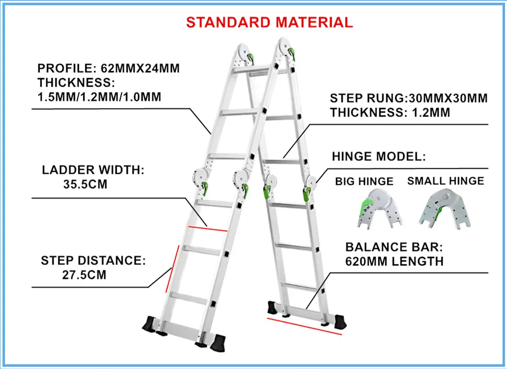 Warehouse Double Sided Ladder Foldable Aluminum Telescopic Ladder Multi ...