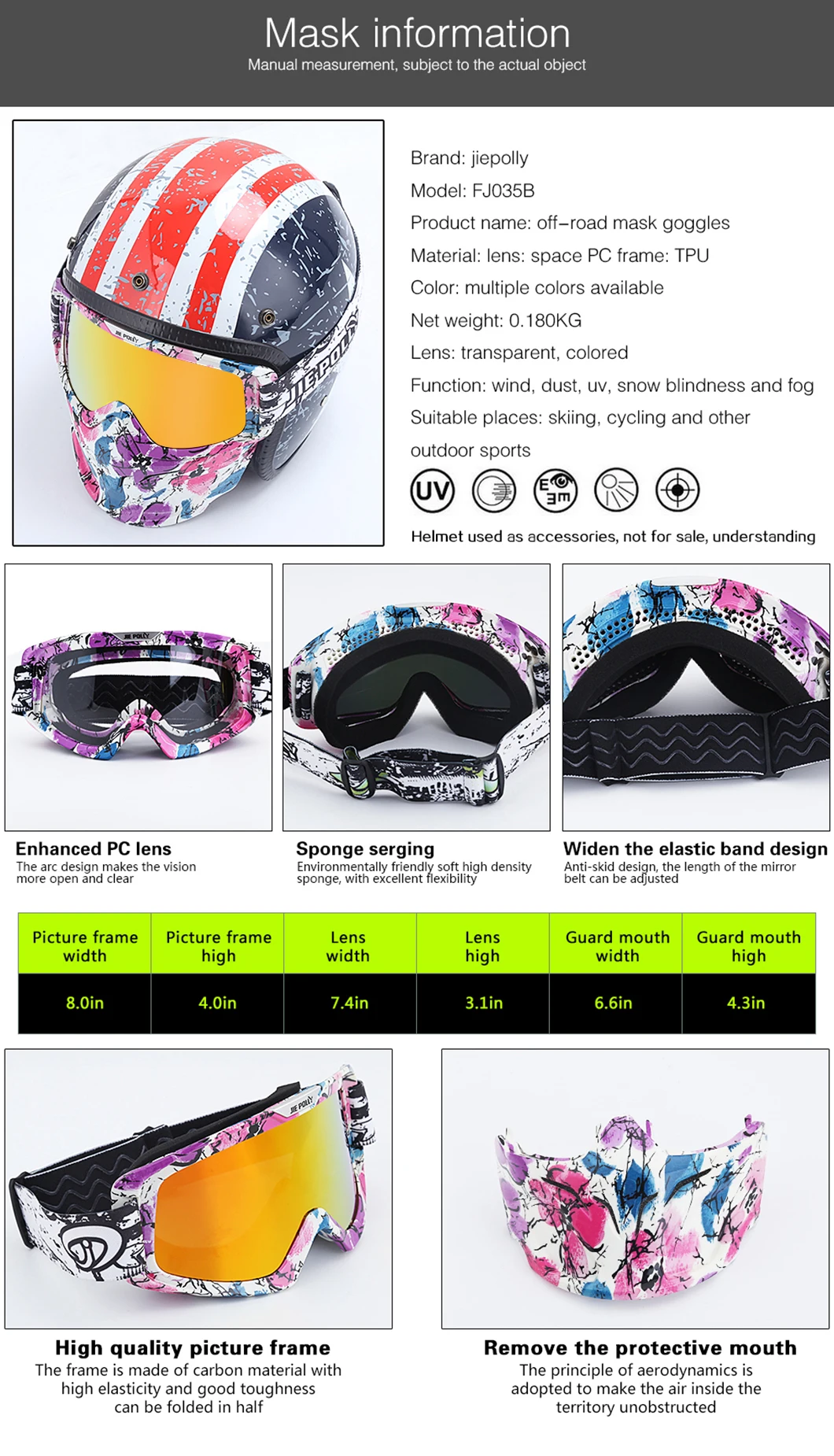 Jiepolly Outdoor Speed Motorcycle Googles Helmet Glasses Face Mask ...