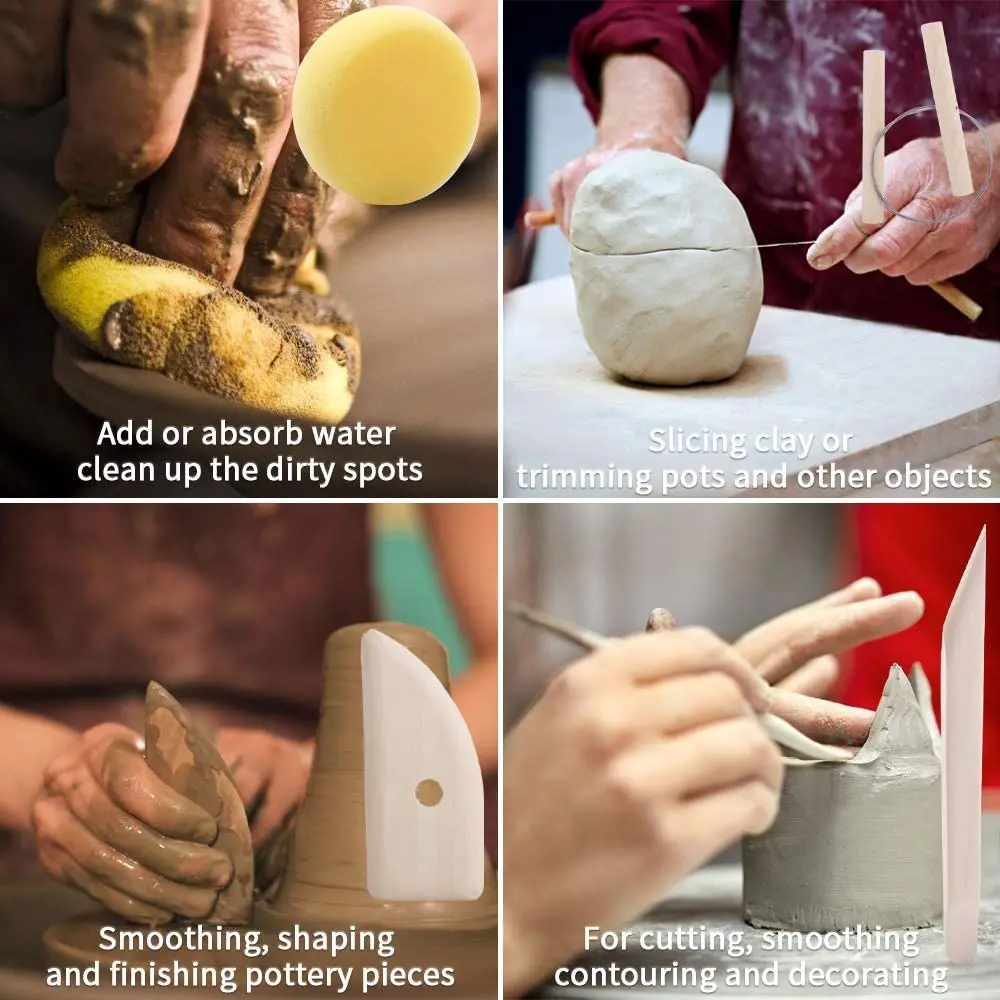 Bview Factory 8 Pieces Clay Cutting Modeling Trimming Tools Wooden ...