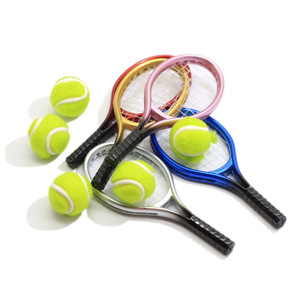 1/6 1/12 Miniature Dollhouse Sports Goods Tennis Racket Ball Set Play ...