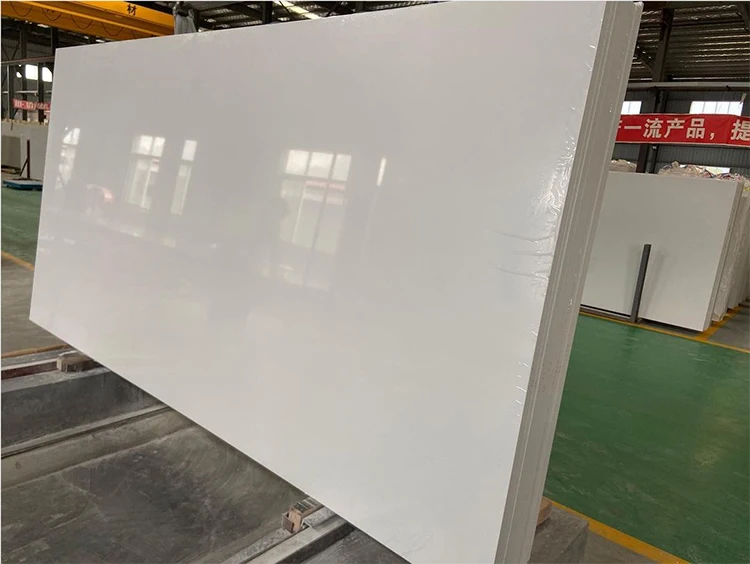 Kitchen Countertop Artificial Quartz Stone Wall Panels Pure White Faux ...