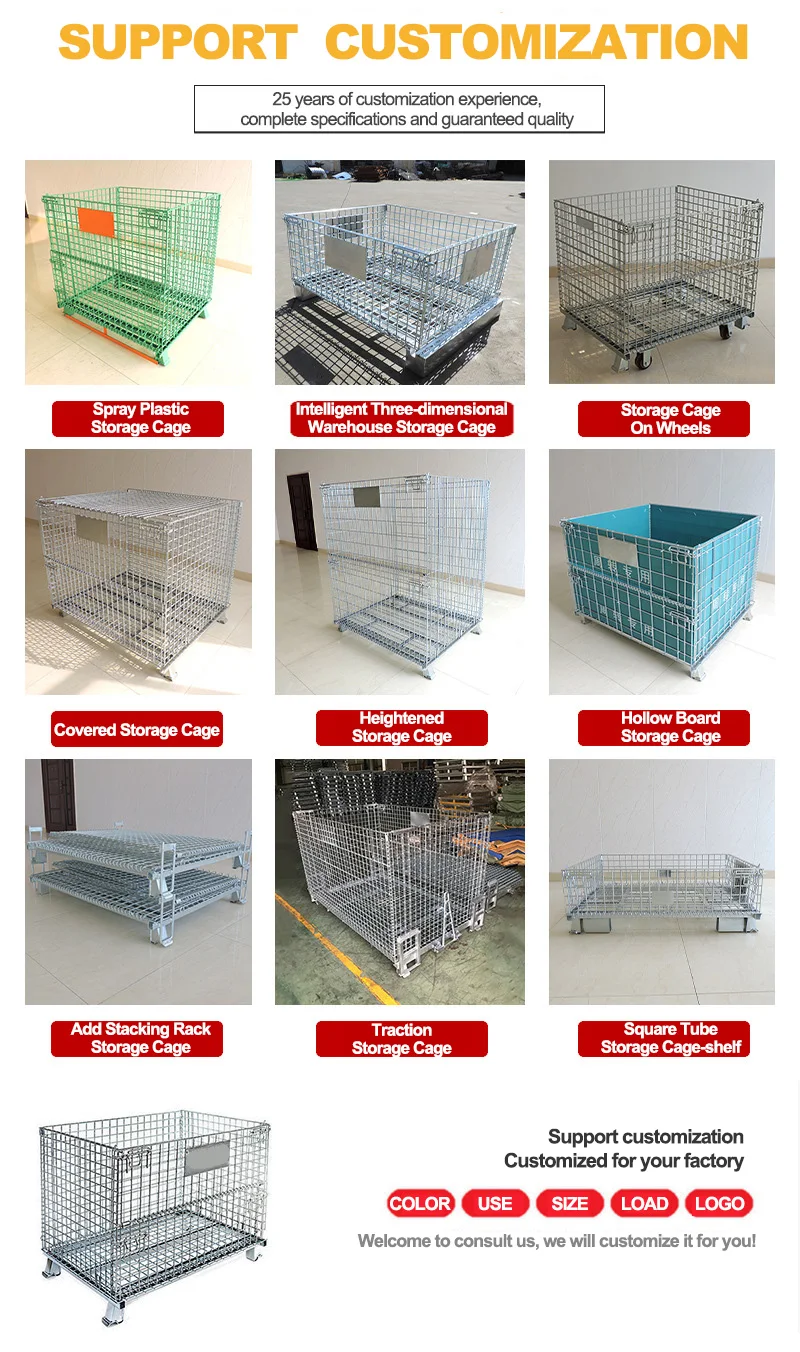 For Storage Stackable Pallet Box Steel Wire Mesh Cage Foldable Wire ...