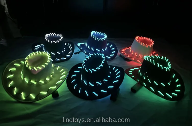 2024 Adult Flashing Sequin Cowboy Hats LED NEON EL Wire Light up Hats ...