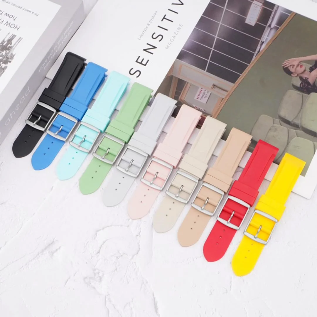 Curved End 20mm Silicone Rubber Watch Band Diving Durable Tpu Rubber ...