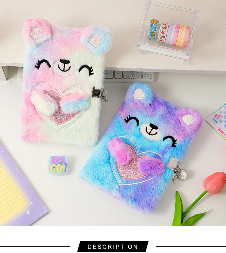 Custom A5 Pink Colorful Fur Plush Cover Kawaii Furry Daily Diary ...