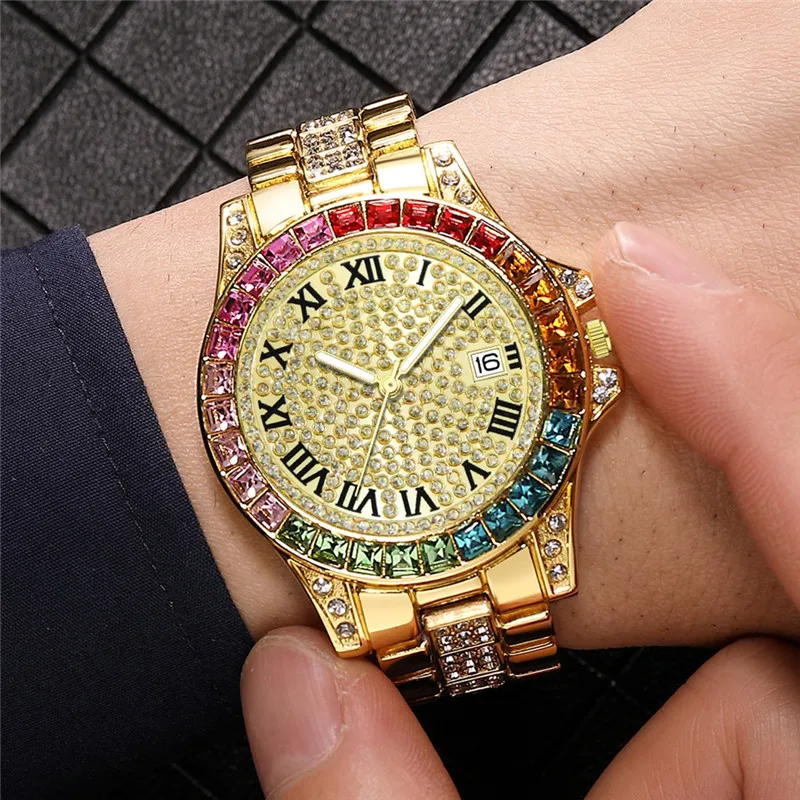 8504 Colorful Full Watch Luxury Diamond Men Watches Gold Hip Hop Watch ...