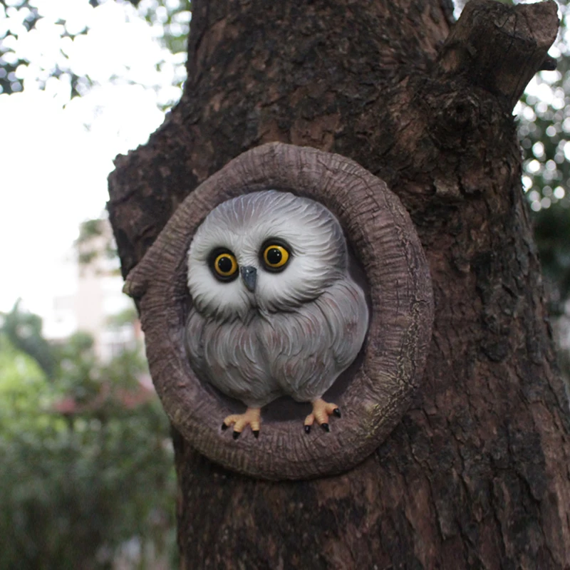 Animal Tree Hugger Resin Owl Sculpture Wall Ornaments Outdoor Yard Art ...