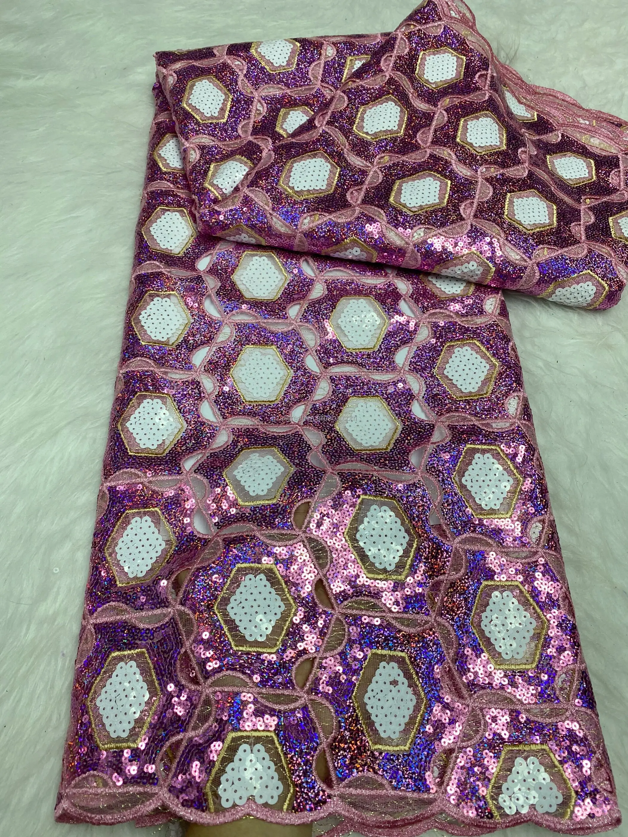French Mesh Lace Fabric 2024 High Quality French Net Tulle Sequins ...