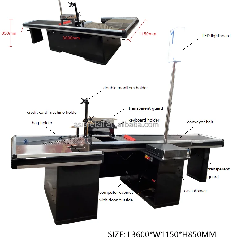 Supermarket Design Checkout Counter with Conveyor Belt - Retail Cashier ...