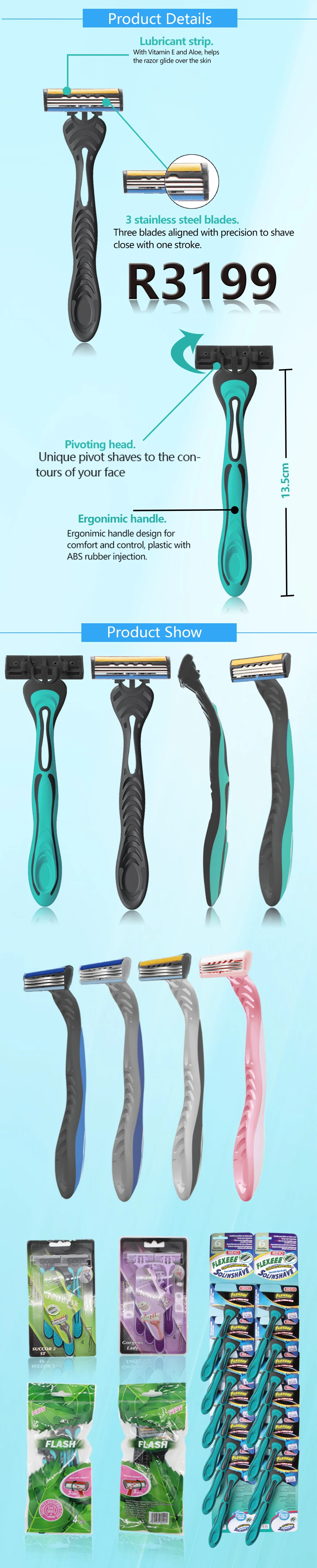 High Quality Disposable 3 Blade Razor For Men Stainless Steel Body ...