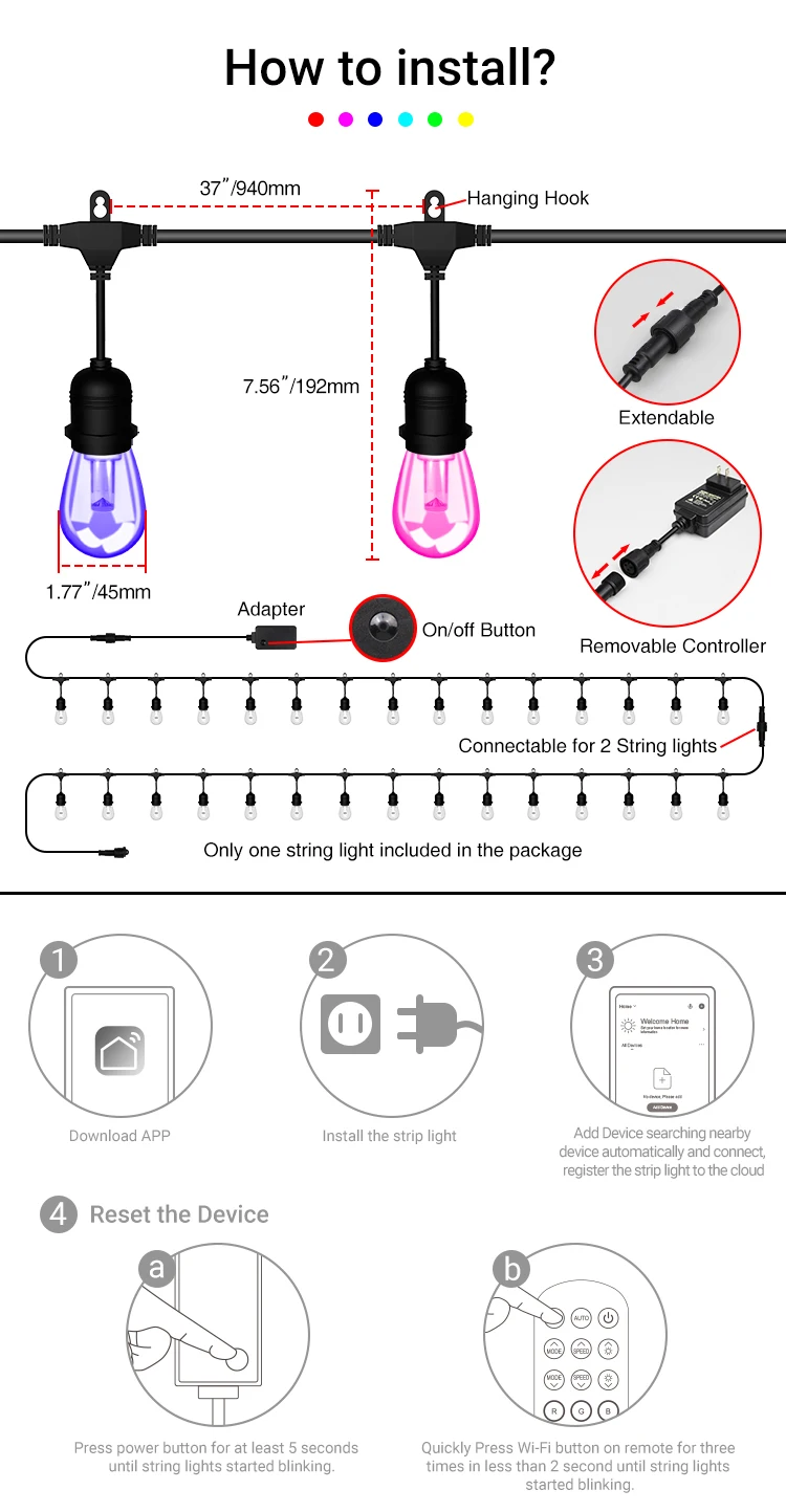 Smart RGB Outdoor LED String Lights - Perfect for Holidays