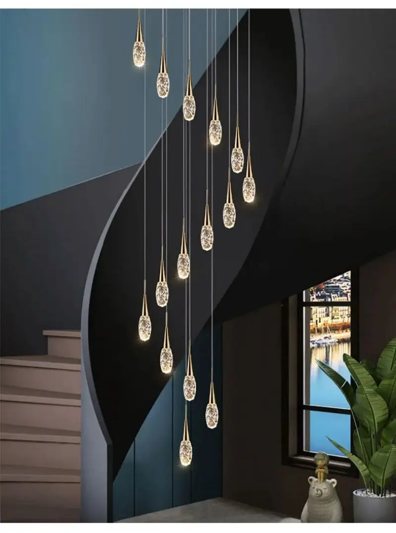 Modern Long Crystal Chandelier For Duplex Spiral Staircase Creative ...