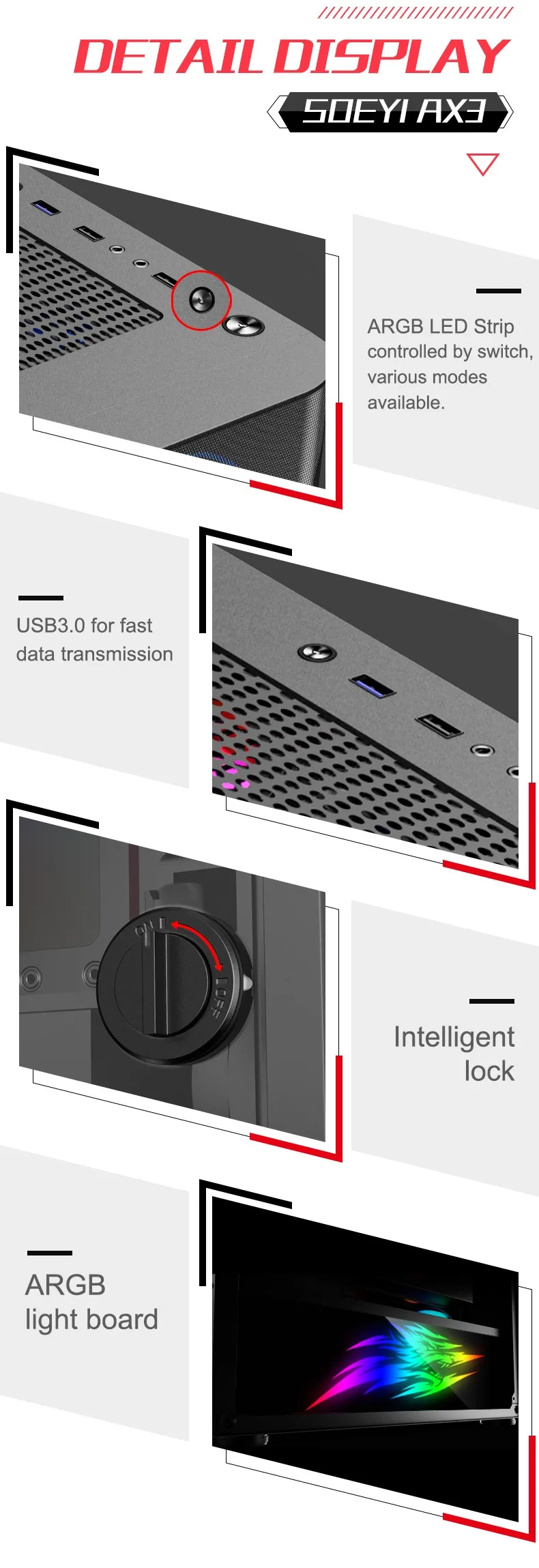 SOEYI Custom ATX Full Tower Computer case ARGB Lighting Pc Case High ...