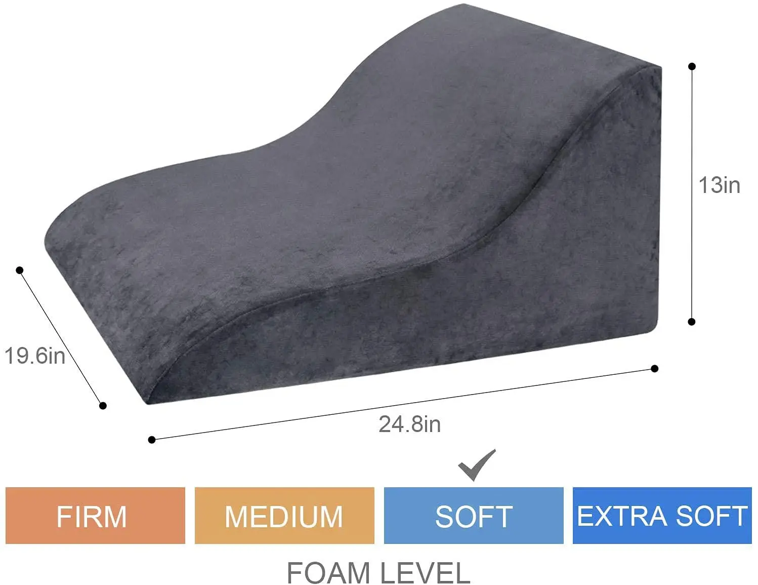 Bed Wedge Pillow With Removable Velvet Cover Supportive Foam Incline ...