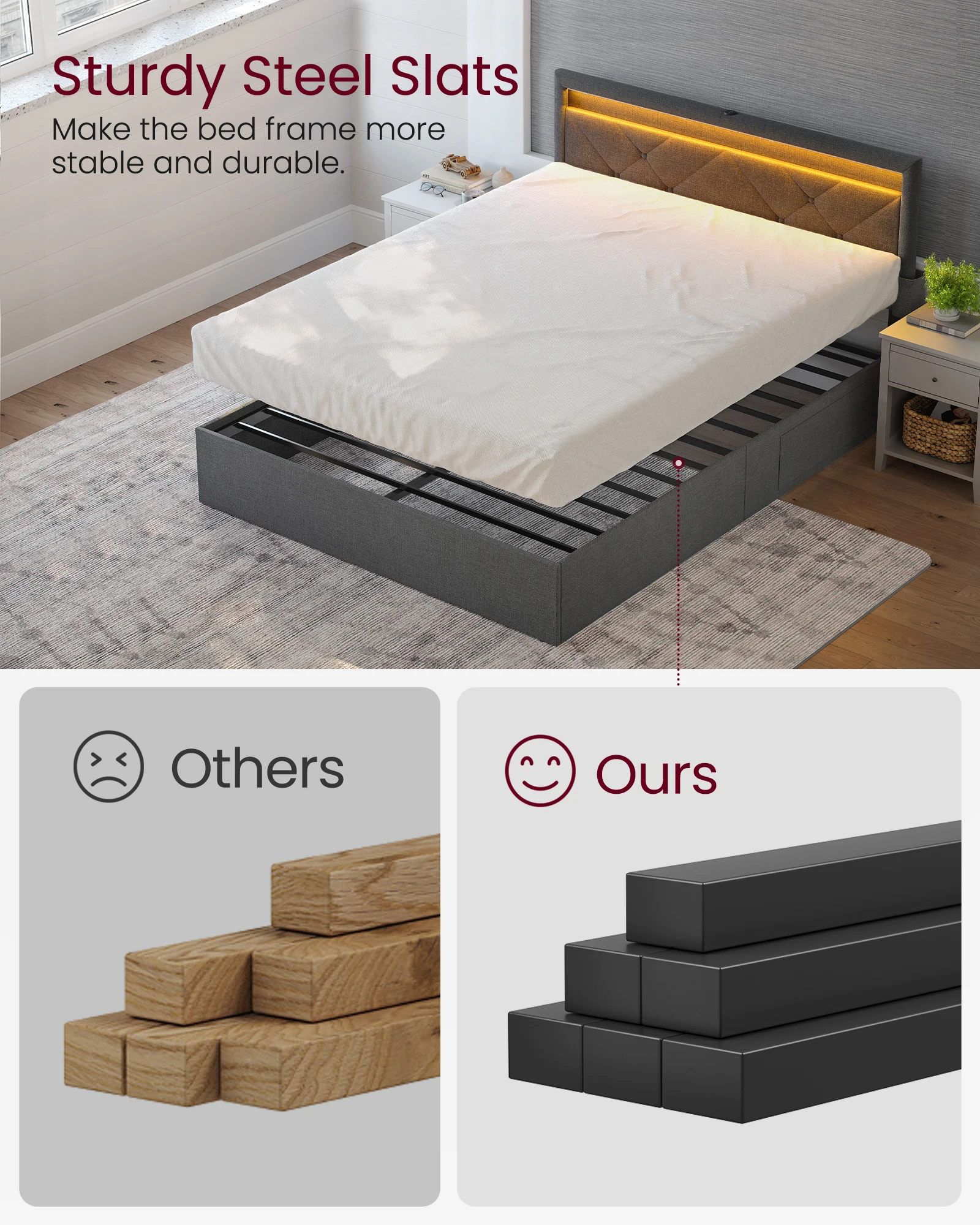 Vasagle Bedroom Furniture Queen Size Led Beds With Rgb Light Bed Frame ...