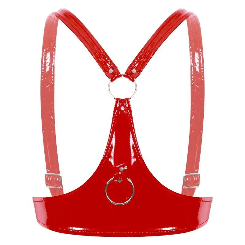 Womens Open Cup Adjustable Wide Shoulder Straps Bra Tops Wet Look ...