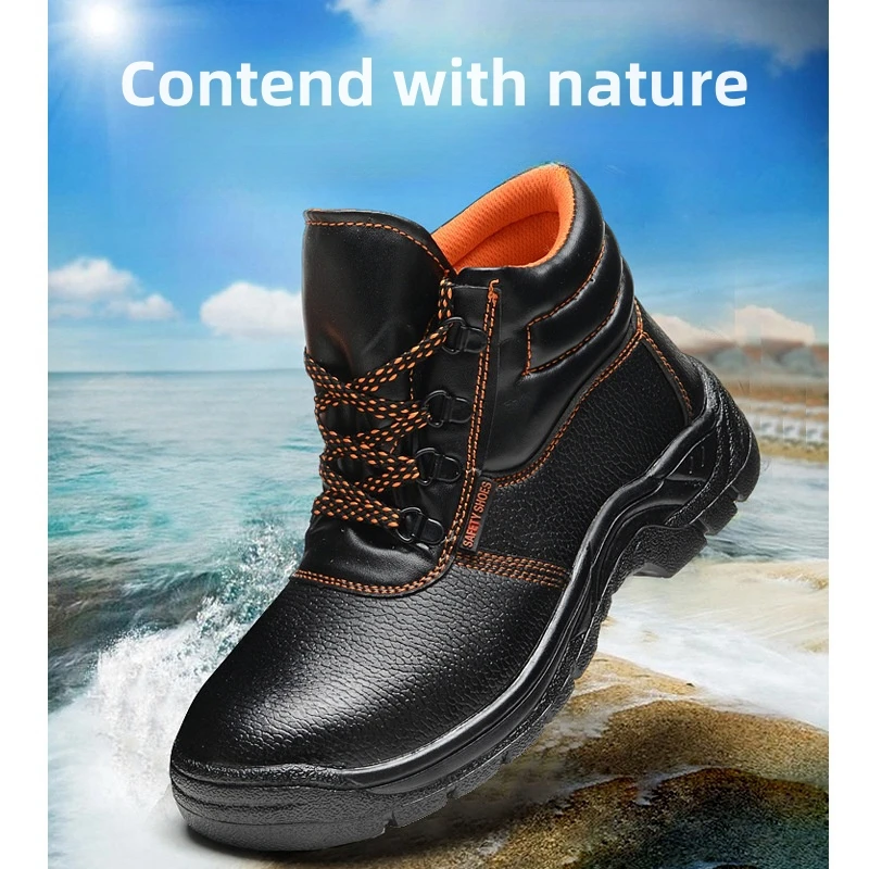 Men's Leather Work Boots Prickproof Safety Shoes With Steel Toe And ...