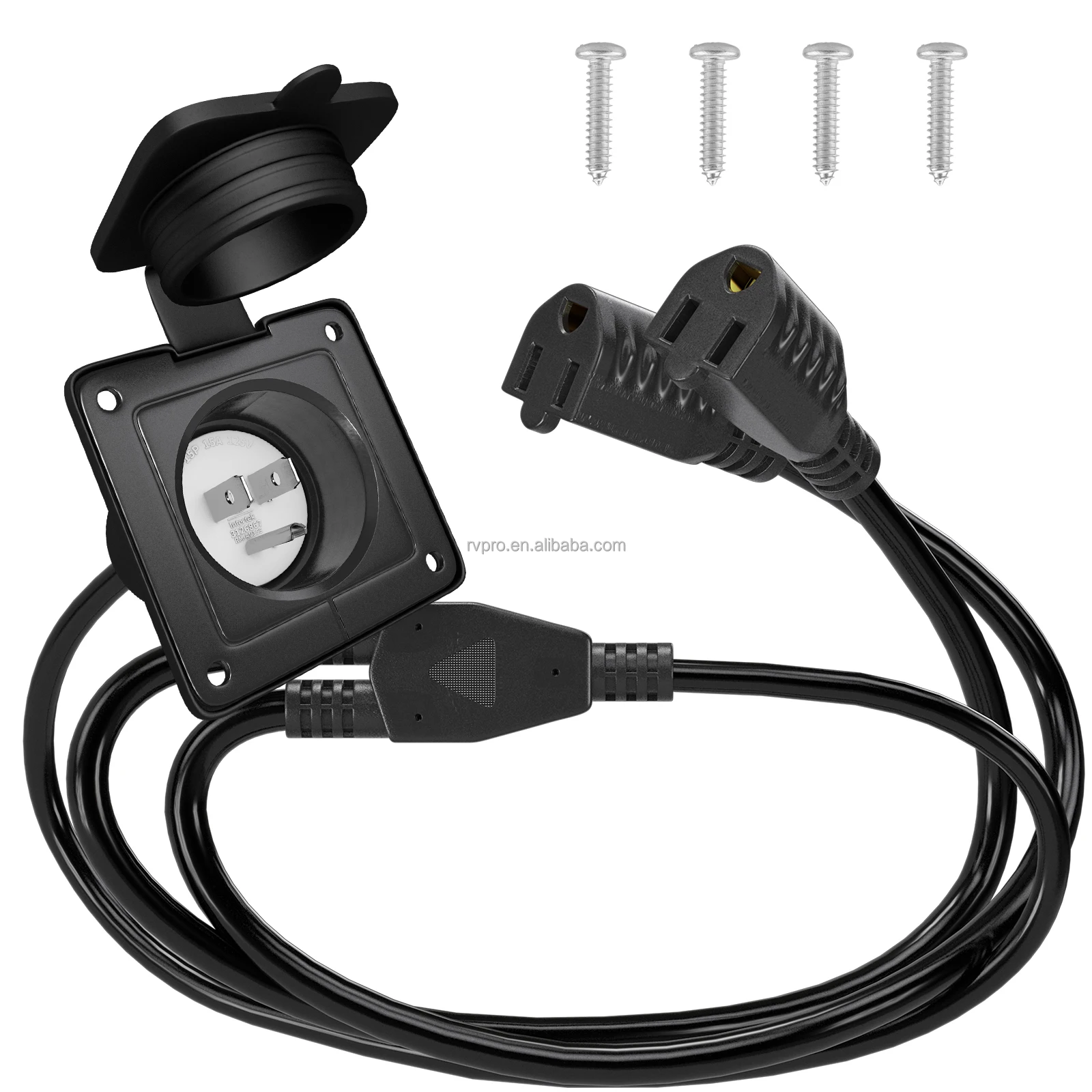 15 Amp 125V AC Power Inlet Port Plug With Dual 18" Extension Cord ,NEMA ...