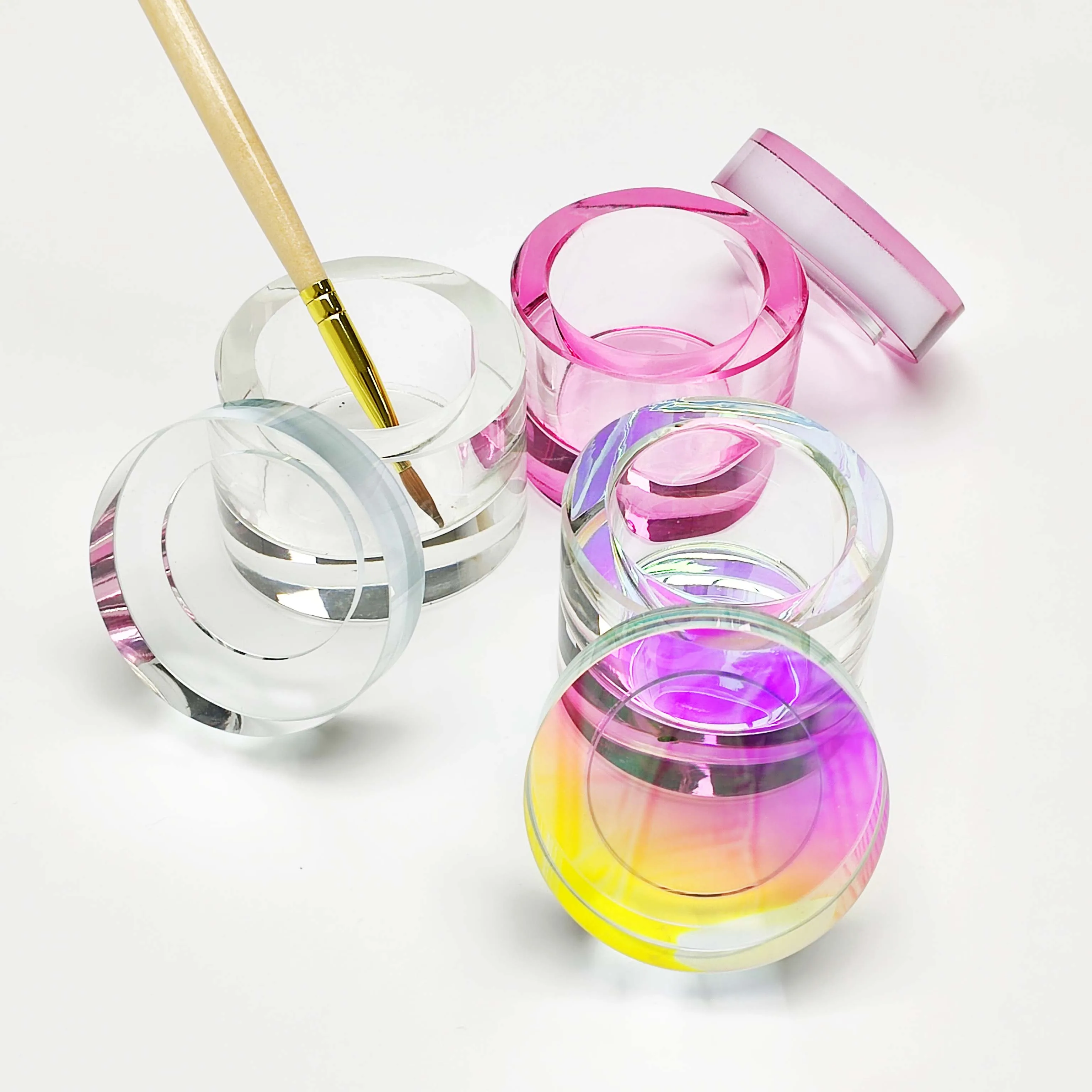 Clear Pink AB Color Crystal Nail Liquid Cup Monomer Round Glass Nail ...