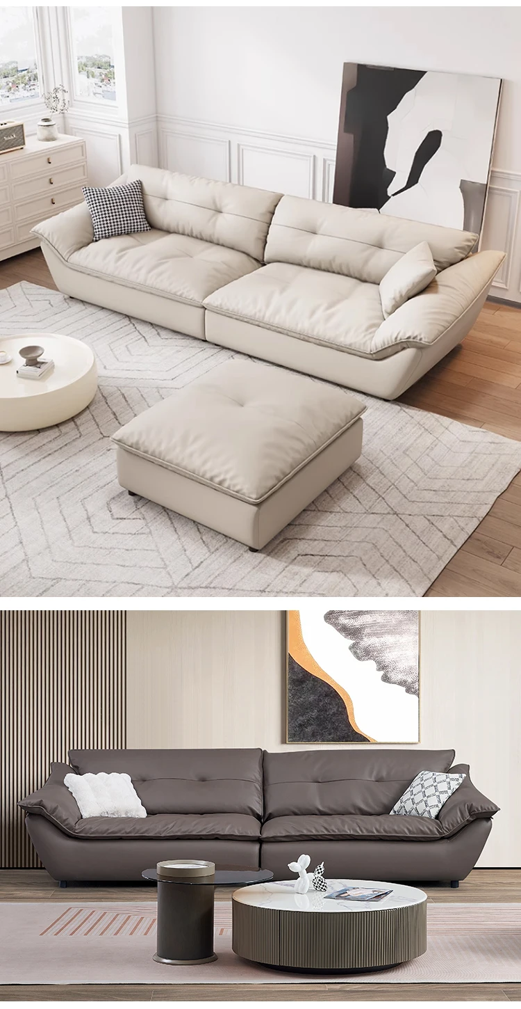 Living Room Simple Cloud Leather Sofa Family Small Flat Straight Row Three-Seat Sofa Combination ...