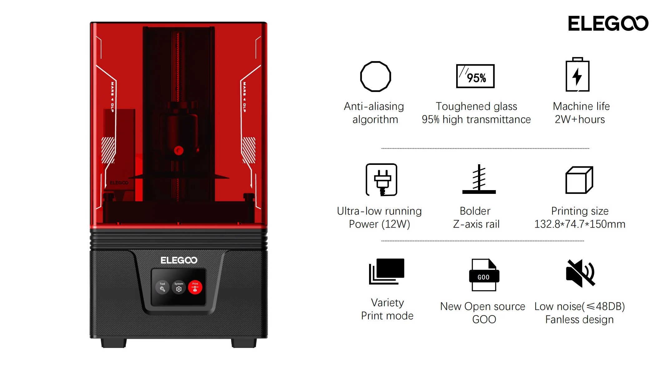 ELEGOO Mars 4 DLP 3D Printer - 132.8x74.7x150mm, 0.05mm Resolution ...