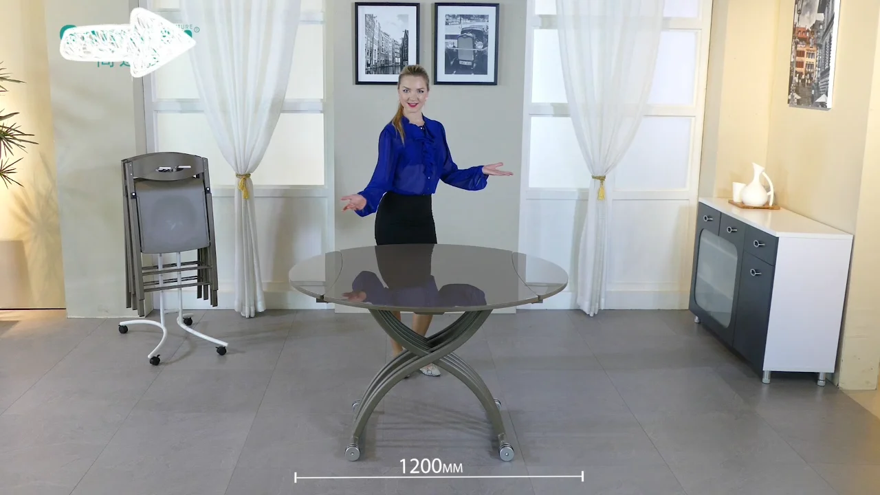 Modern Home Furniture Rotate Expand Lift Glass Top White Dining Table ...