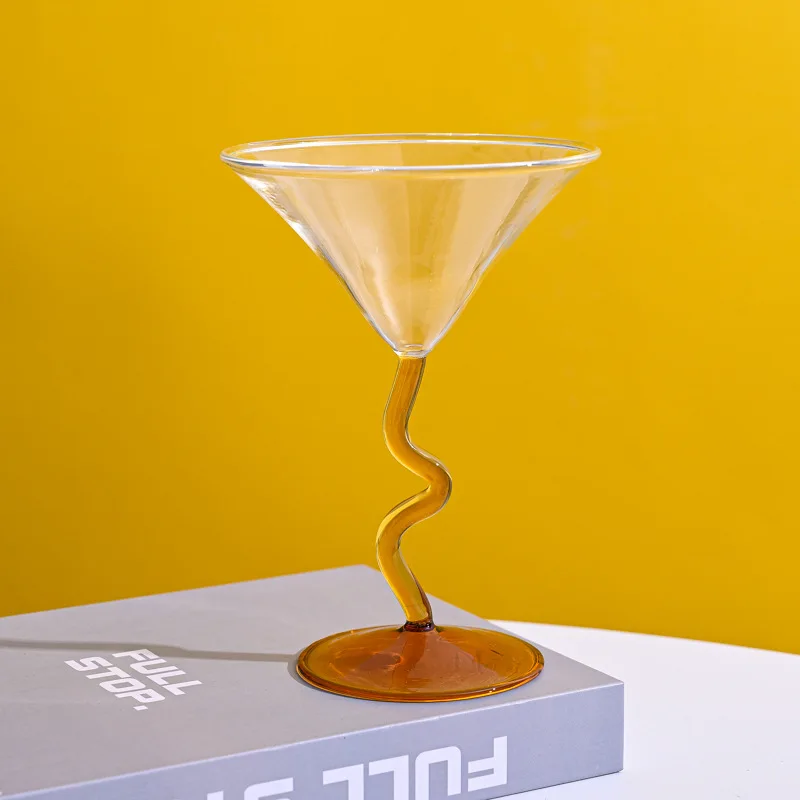 New Arrival Creative Martini Glass With Curved Green Pink Amber Stem ...