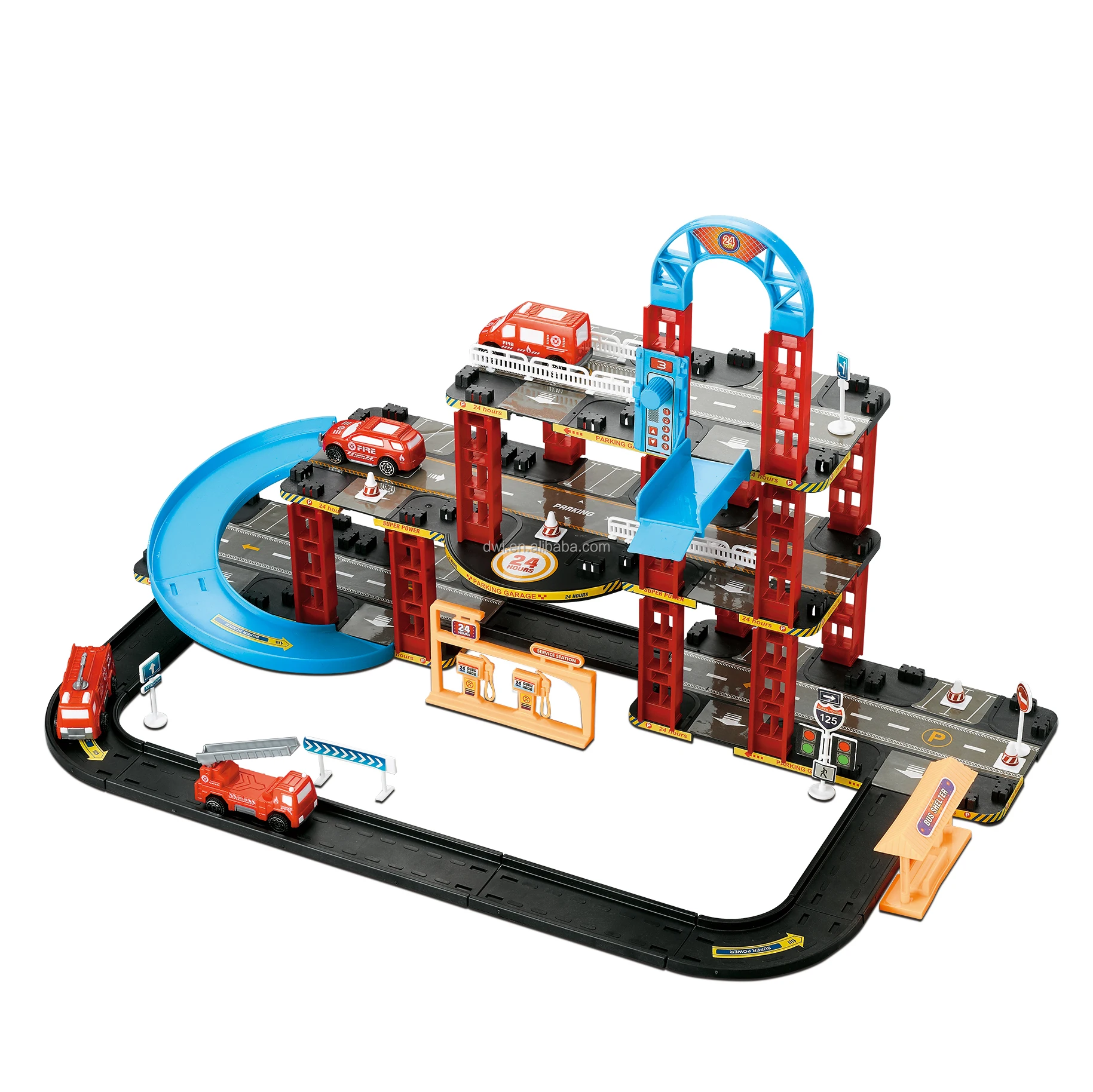 Parking Lot Track Set With Four Mini Cars,Building Blocks Track Set For ...