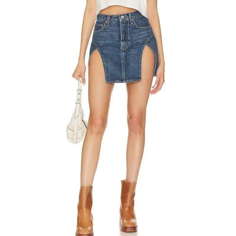 Custom Womens Sexy Mini Denim Skirt Vintage Washed Denim Short Skirt ...