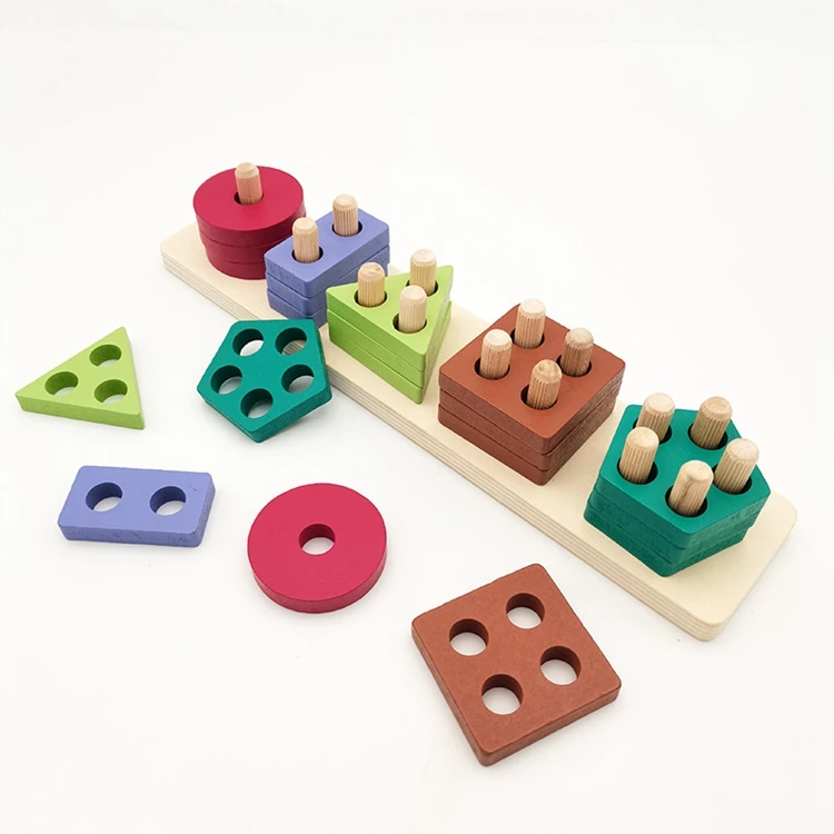 Hoye Craft Wooden Shape Sorter Stacker Geometric Shape Block Column ...