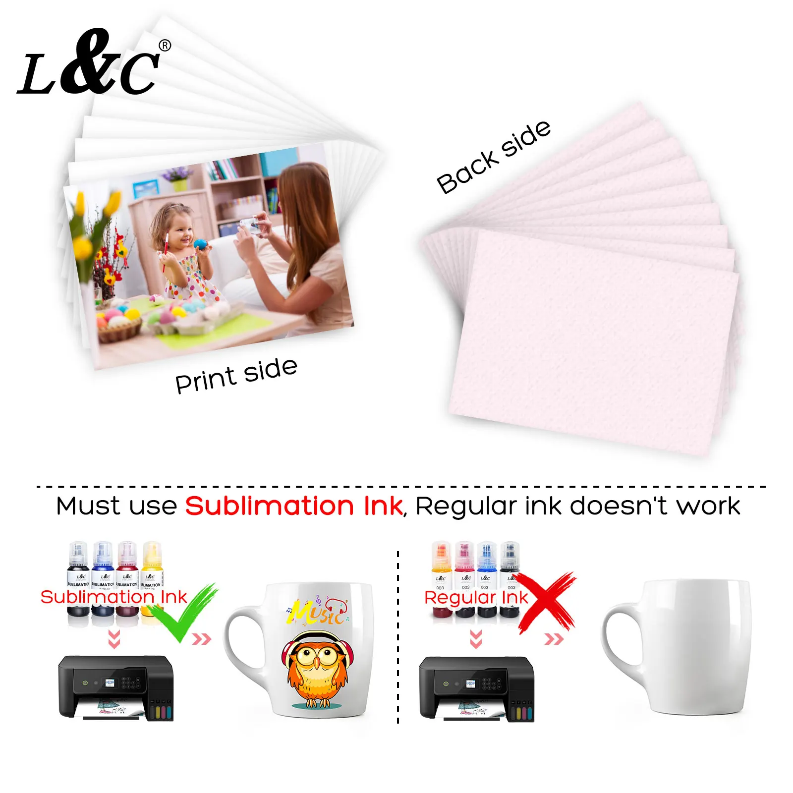 L&C Thermal Sublimation Paper for Cotton T-shirt Cup Fabric A4 50gsm ...