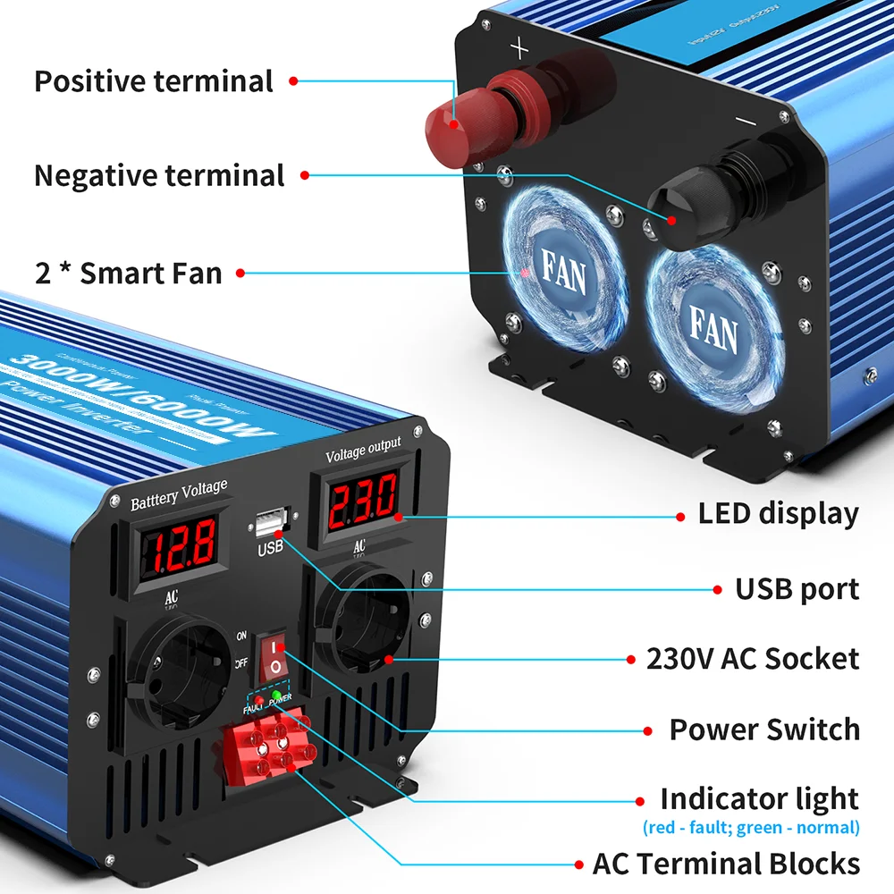 Hot Sale 1000w 1500w 2000w 3000w Rv Solar 24v Pure Sine Wave Inverter ...