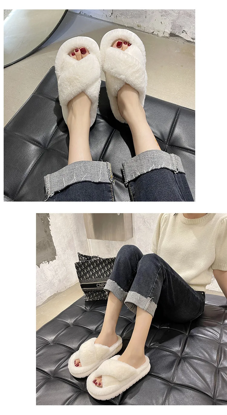 Women's Easy Silp on Home Slide Sandal Slippers Soft Fur Plush Indoor ...