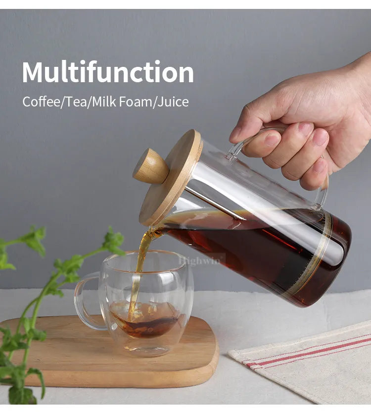 HIGHWIN Multi-capacity Borosilicate Glass Bamboo Lid Coffee Maker ...