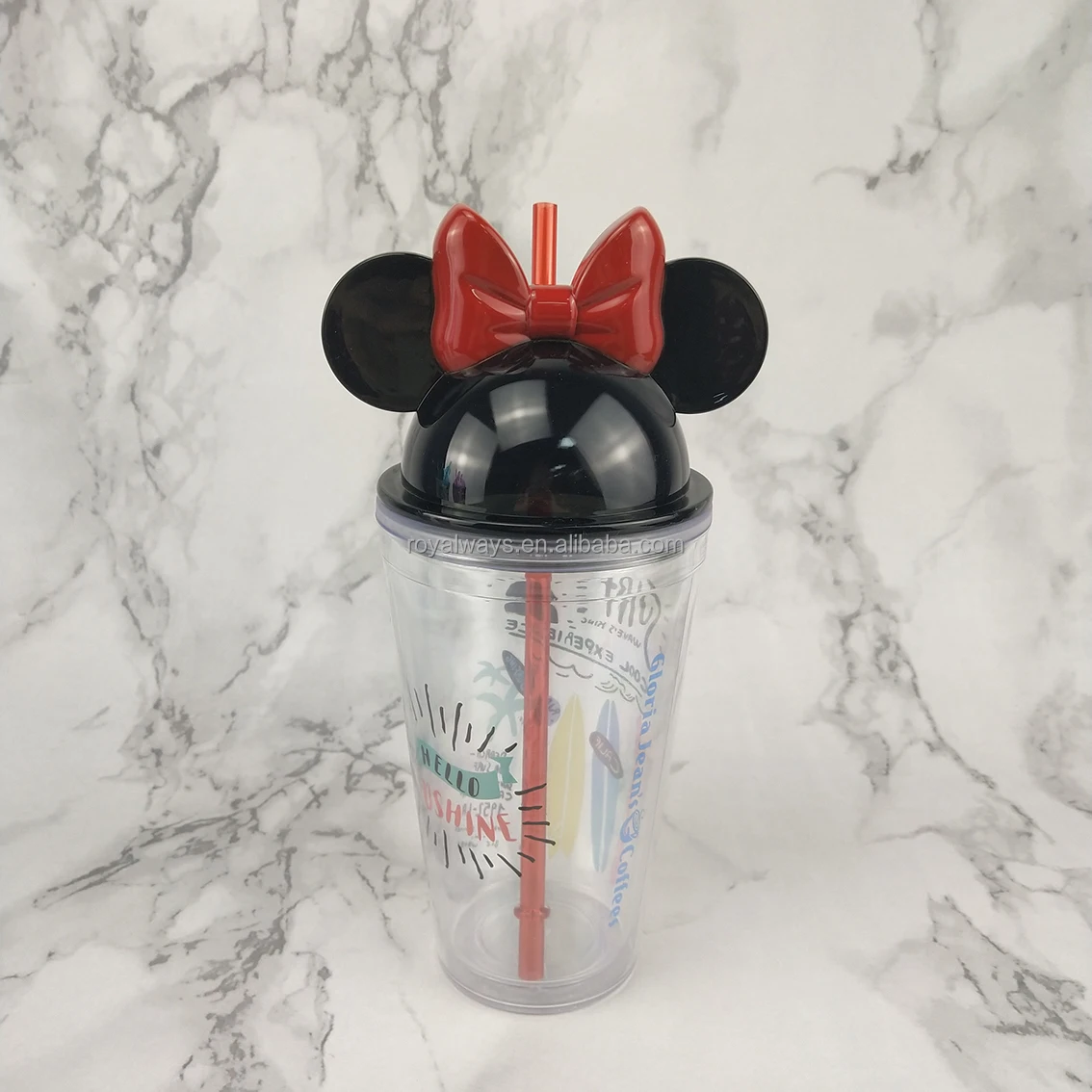 16oz Mickey Minnie Mouse Ears Acrylic Tumbler Travel Cup With Straw ...